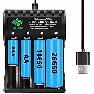 18650 Lithium Battery Charger 4 Bay Universal Fast Charger for 3.7V Li-ion 10440,14500,16340,16650,14650,18350,18500,18650(123A) Ni-MH Ni-Cd A AA AAA AAAA rechargeable Battery(battery)