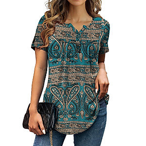 a.Jesdani Ladies Tops Long Shirts Green Blouses Tunics for Women Henley Shirt L