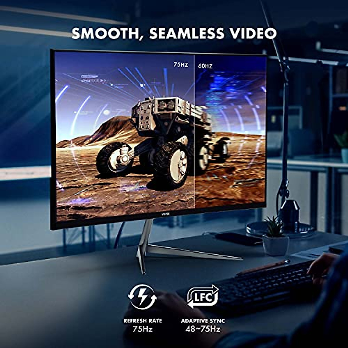 Viotek NBV24CB2 24-Inch Curved Monitor, 75 Hz Full-HD Frameless Monitor for Home, Office & Gaming | VGA, HDMI, 3.5mm | Adaptive Sync w/Superior Dead Pixel Policy + 3Yr Performance Promise