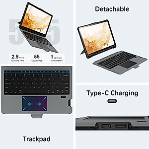 Nillkin Galaxy Tab S8 Plus Keyboard Case with Stand, for Samsung Galaxy Tab S7 Fe S7 Plus S7+ with Detachable Keyboard with Trackpad, Pencil Holder Tab S8+ 5G Tablet Keyboard case12.4 inch