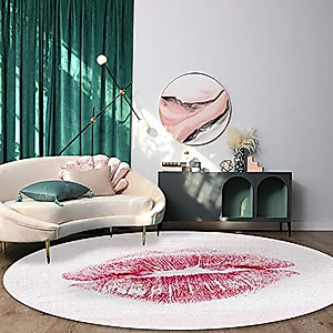 Valentine's Day Round Area Rug 4 Feet Sexy Lips Print Happy Non Slip and Washable Cute Circle Carpets Nursery Rug for Indoor Kids Baby Bedroom Living Room Entryway Home Decor