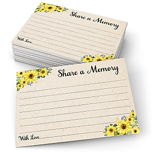 321Done Share a Memory Card (50 Cards) Sunflower Large, 4x6 for Celebration of Life Birthday Anniversary Memorial Funeral Graduation Bridal Shower Game - Made in USA - Rustic Tan