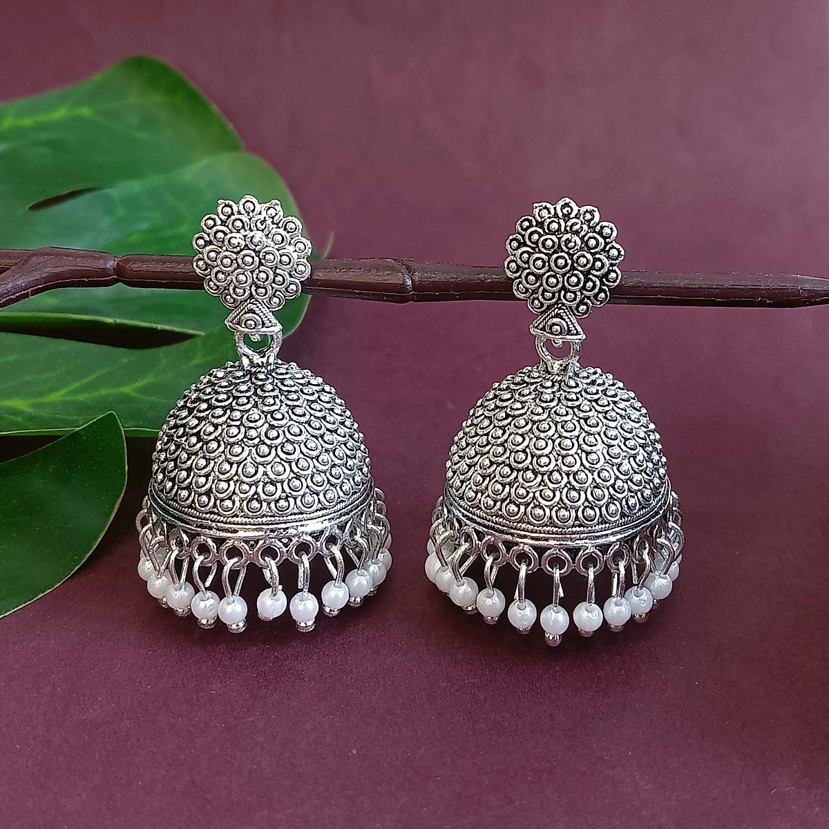 Efulgenz Silver Tone Jhumka Earrings for Women Oxidized Indian Earrings Boho Oxidized Traditional Temple Jhumka Jhumki Earrings for Women Indian Oxidized Jewelry