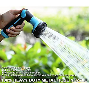 ESOW Garden Hose Nozzle 100% Heavy Duty Metal, Water Hose Sprayer with 8 Watering Patterns, Thumb Control On Off Valve, High Pressure Nozzle Sprayer for Watering Plants, Car and Pet Washing, Blue