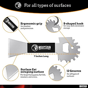 BBQ Grill Grate Scraper - Wide Portable Grill Scrubber Fits Almost Any Grill, Griddle, Smoke Or Oven Grates - Compact Non Slip Stainless Steel Grill Cleaner Tool with Built in Bottle Opener