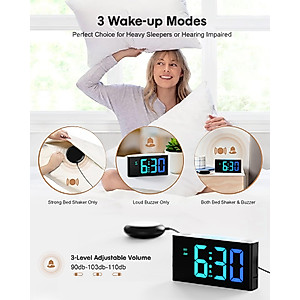 Roxicosly Loud Bed Shaker Alarm Clock for Heavy Sleepers + Vibrating Alarm Clock with RGB Digits & Colorful Night Light