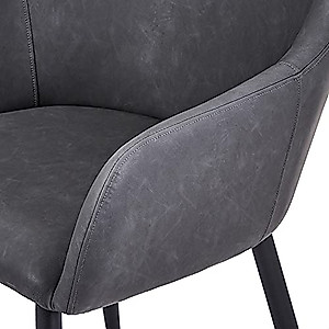 CangLong Mid Century Dining Room Chairs with Arm Metal Leatherette Seat, set of 2, Black
