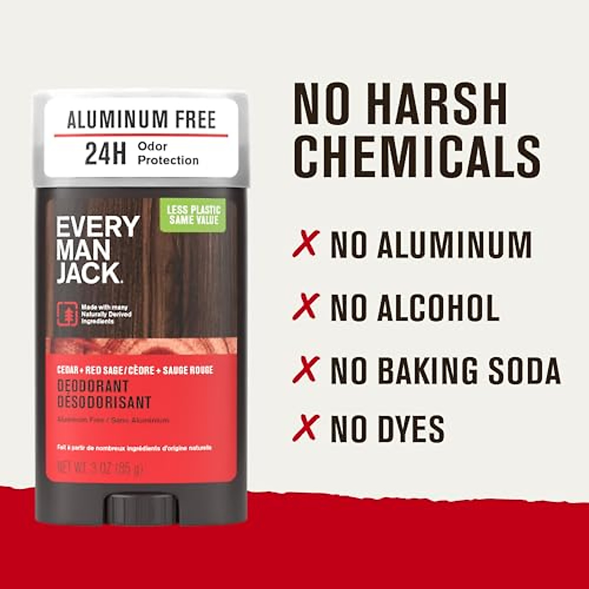 Every Man Jack Cedar + Red Sage Men’s Deodorant - Aluminum Free Deodorant - 24-Hour Odor Protection w/Naturally Derived Ingredients - 3oz (2 Pack)