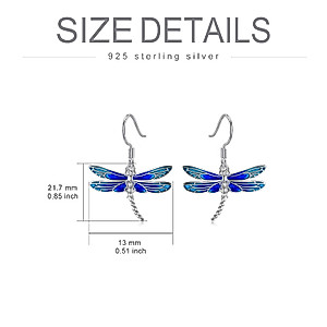 PELOVNY Christmas Gifts for Mom from Daughter Blue Dragonfly Earrings for Women S925 Sterling Silver Big Dragonflies Dangle Hook Earrings for Women