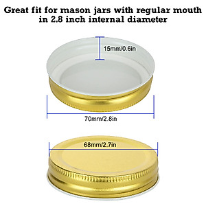 ZOEYES 50 pcs Regular Mouth Mason Canning Jar Lids, Reusable Metal Lids for Mason Jar, Leak Proof Secure Mason Storage Covers Caps (Gold)