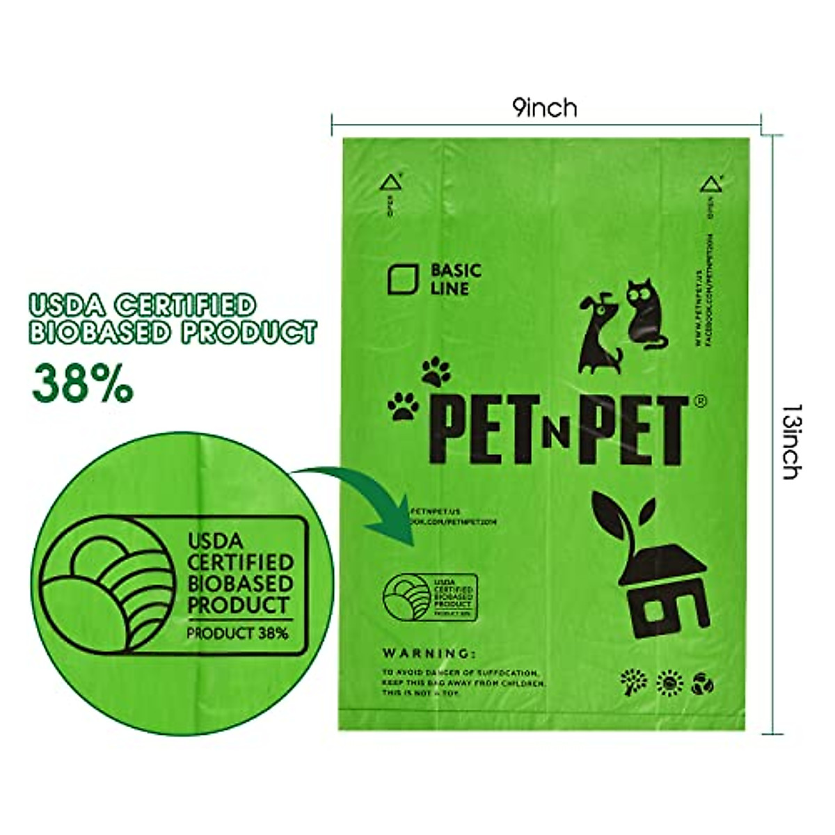 PET N PET Dog Poop Bag, USDA Certified 38% Biobased Poop Bags For Dogs - 270/540 Counts 15/30 Rolls, Strong, 100% Leak-proof, Unscented, 9x13 Inches Dog Bags for Poop, Cat Poop Bags, Doggie Poop Bags