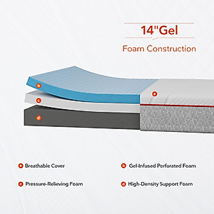 Sweetnight King Size Mattress, 14 Inch King Memory Foam Mattress in a Box, Double Sides Flippable King Bed Mattress, Gel Infused and Perforated Foam for Cool Sleep and Pressure Relief