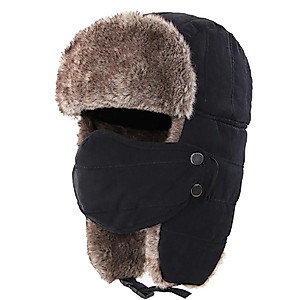 Connectyle Outdoor Trooper Trapper Hat Warm Winter Hunting Hats with Ear Flaps Mask Aviator Hat Black