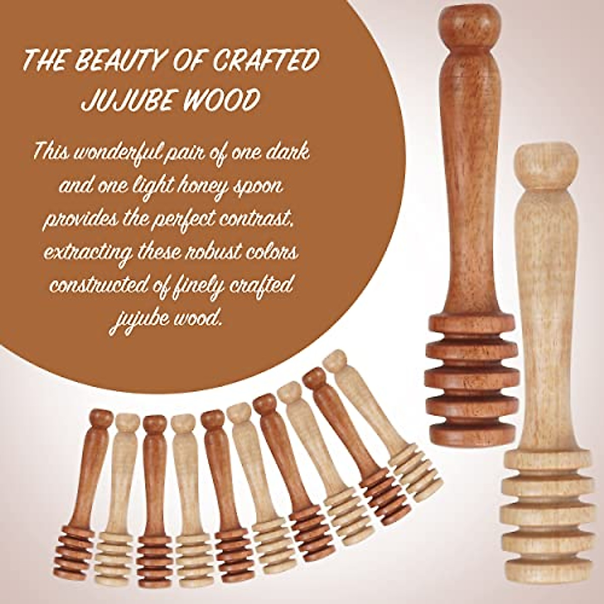 DaringCut Handcrafted wooden honey dipper stick honey spoons for tea individually wrapped - Chocolate/Glucose/Maple Syrup honey drizzler honey stirrers (Jujube Wood) (Pack of 2, Dark & Light Wood)