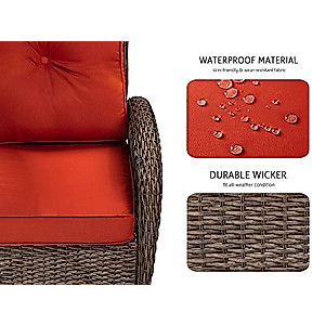 SHA CERLIN 3 Pieces Patio Furniture Set, Outdoor Swivel Glider Rocker, Wicker Patio Bistro Set with Rocking Chair, Cushions and Table (Red)