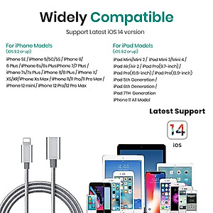 MeloAudio 6.6FT Braid Extension Cord Cable Charging Sync Video & Audio Compatible with iOS Devices (Phone/Pad/Pod), Male to Female Dock Cable Extender Connector Case Adapter (Gray)