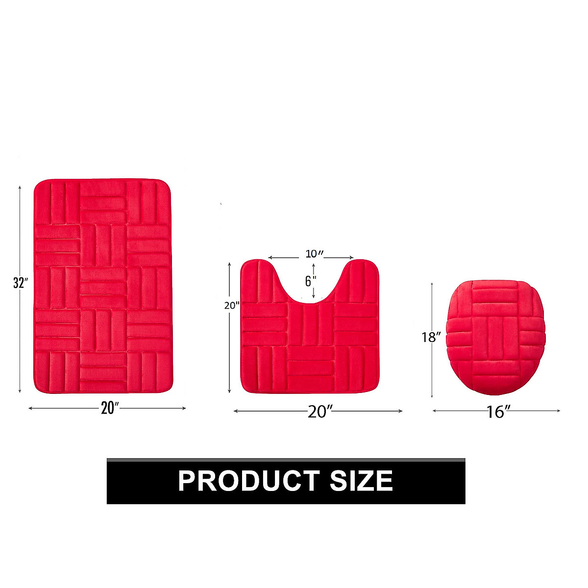 Yafa Home Fashion 3 Piece Rectangular Design Embossed Solid Color Memory Foam Soft Bathroom Rug Set Non-Slip PVC Backing