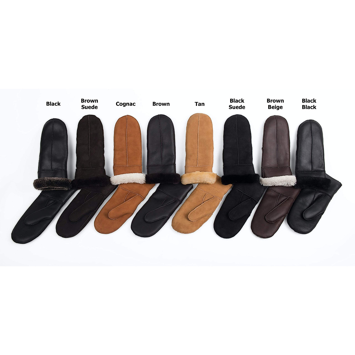 Zavelio Women's Premium Shearling Sheepskin Leather Fur Mittens Black Small