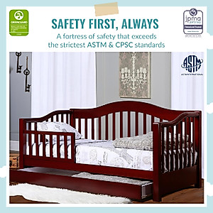 Dream On Me Toddler Day Bed with Storage Drawer in Cherry, Greenguard Gold Certified