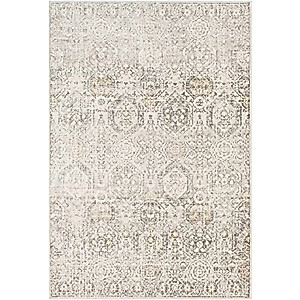 Bluffs Moroccan Farmhouse Living Room Bedroom Dining Room Square Area Rug - Bohemian Style - Boho Vintage Distressed Carpet - Beige, Gray, Brown, Cream - 6'7" Square