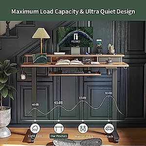 FEZIBO Standing Desk with Drawers, Adjustable Height Desk with Keyboard Tray, Stand Up Desk with Storage Shelf, 48 x 24 Inchs, Rustic Top