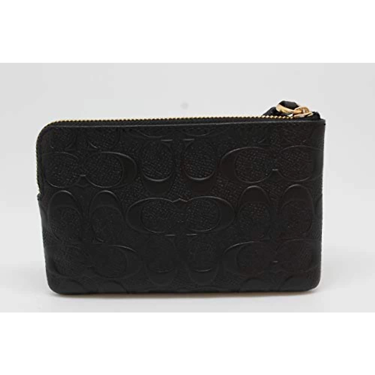 Coach Signature Embossed Leather Corner Zip Wristlet Clutch Black F30049