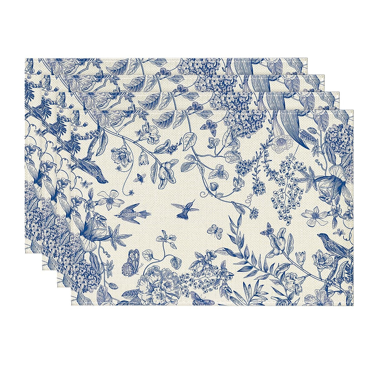 Artoid Mode Hydrangea Flowers Branches Chinoiserie Spring Placemats Set of 4, 12x18 Inch Table Mats for Party Kitchen Dining Decoration