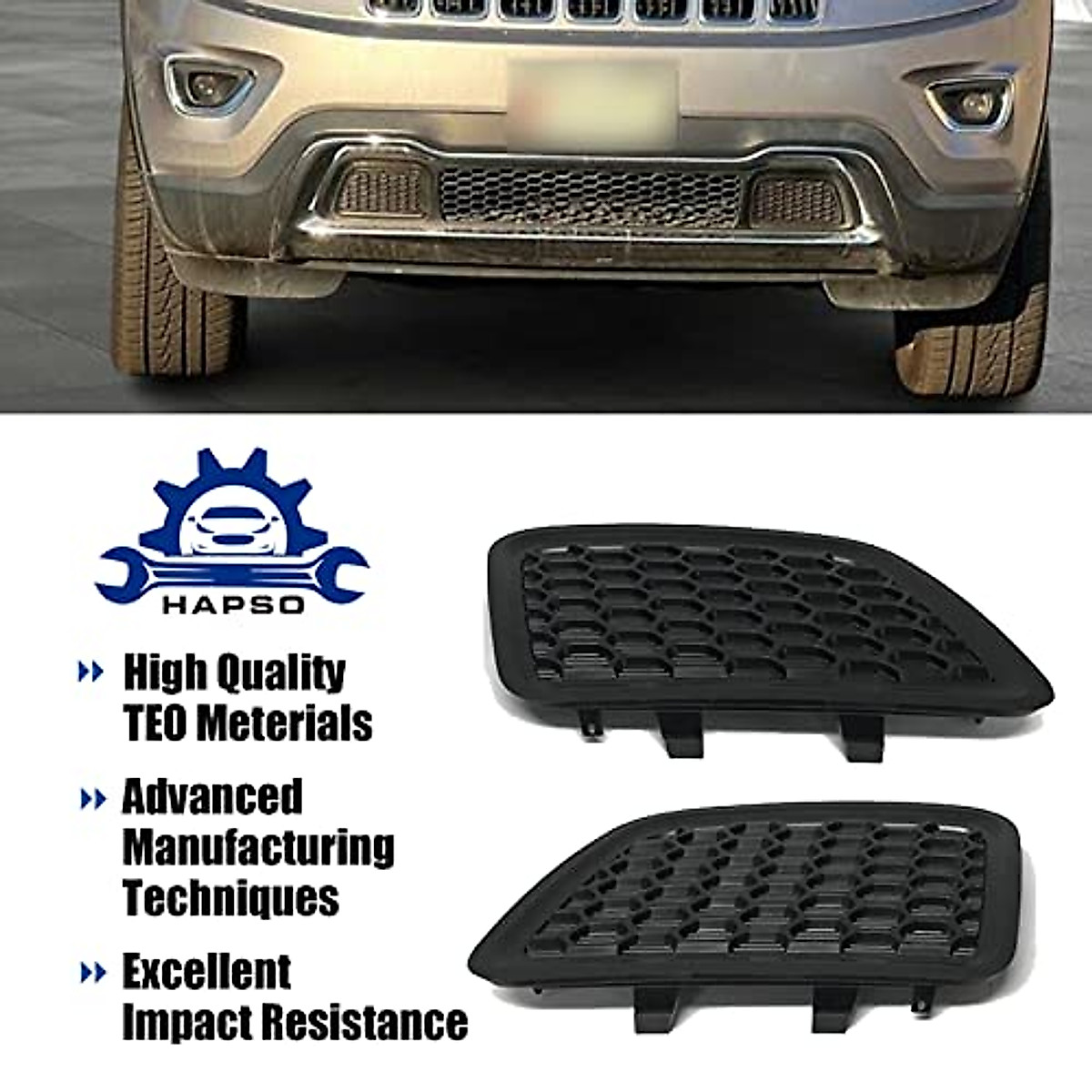 HAPSO Front Lower Grille Tow Hook Cover Fit For 2014-2016 Jeep Grand Cherokee Pair Driver & Passenger Side OEM Replace 68143099AC 68143098AC