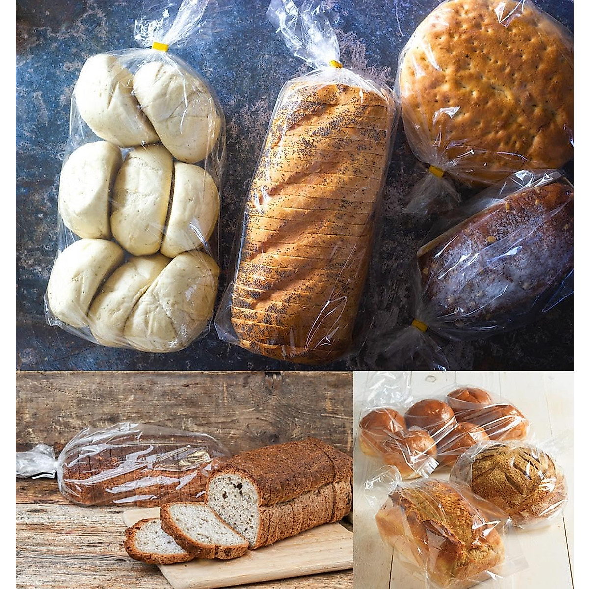 Bread Loaf Packing Bags with Ties, Large Bakery Homemade Bread Plastic Bags, 8” x 4” x 18”,40 Pack, Printed Bread Bags Reusable Adjustable