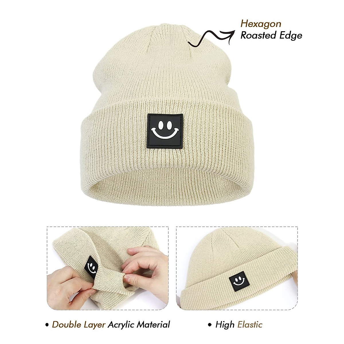 upeilxd Baby Winter Hat Soft Warm Knitted Beanie Hat with Cute Smile Face Beanie Cap for Toddler Boys Girls Beige