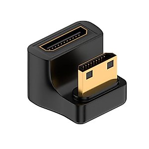 QIANRENON 8K Mini HDMI U Shape Angle Adapter UHD2.1 Mini HDMI Male to Mini HDMI Female 180 Degree Down HD Display Connector, LED Light, for DSLR Portable Camcorder Tablet PC, (Positive)