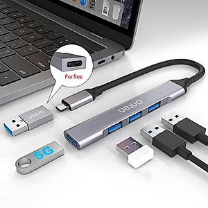 Onten USB C Hub,USB Hub. 4 Port USB C and USB to USB 3.0&USB 2.0 Adapter.USB C Splitter for MacBook Pro 2020/2019, iMac 2021, USB Splitter Aluminum Alloy, Color Gray