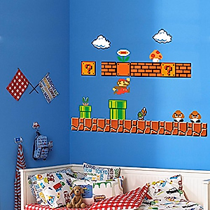 HomeEvolution Giant Super Mario Build a Scene Peel and Stick Wall Decals Stickers for Kids Boys Nursery Wall Art Room Decor