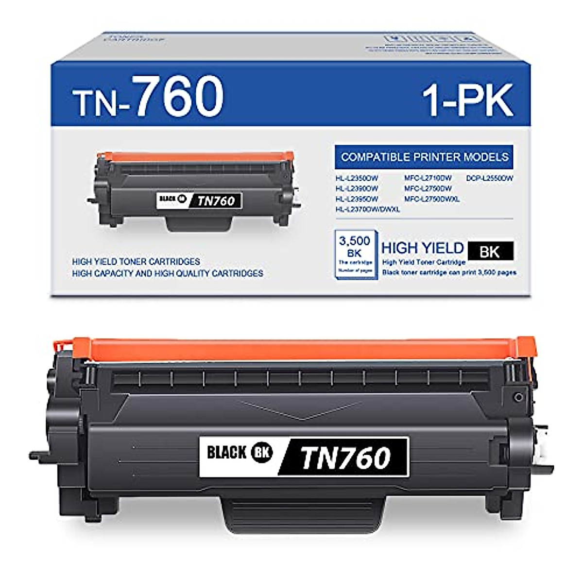 MaxColor 1 Pack Black TN760 High Yield Toner Compatible TN-760 Toner Cartridge Replacement for Brother HL-L2390DW L2350DW L2395DW L2370DW/DWXL DCP-L2550DW MFC-L2750DW L2750DWXL L2710DW Printer.