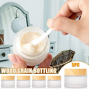 5 Pack 5g/10g/15g/30g/50g Frosted Glass Cream Jar,Empty Makeup Cosmetics Container Jar Pot With Wood Grain Lid for Face Cream Cosmetic Eye Shadow-FREE 5 Plastic Pick Stick