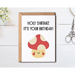 OystersPearl Holy Shiitake It's Your Birthday Card - Birthday Card - Mushroom Pun Card - Funny Birthday Card - Holy Shiitake It's Your Birthday Card