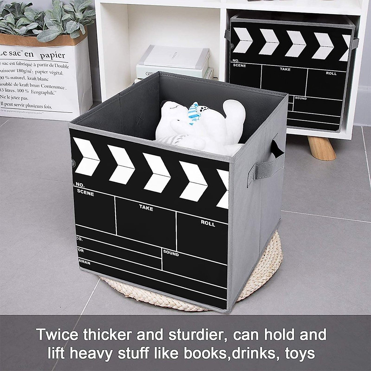 OPOZSDF Collapsible Storage Cubes with Handles, 10.6 Inch Storage Basket Compatible with Movie Clapboard Storage Bins Decorative for Cube Shelf Organizer