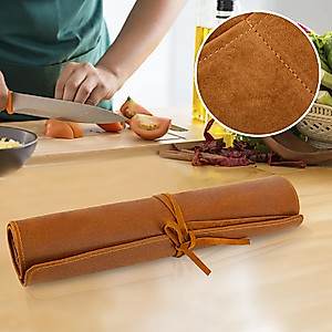 Genuine Leather Knife Roll, Knife Bags for Chefs Professional, Small Chef'S Knife Case Holder,Knives Holders Protectors with 5 Slots,Portable Chef Knife Bag Chef Knife Roll Case Storage Pouch
