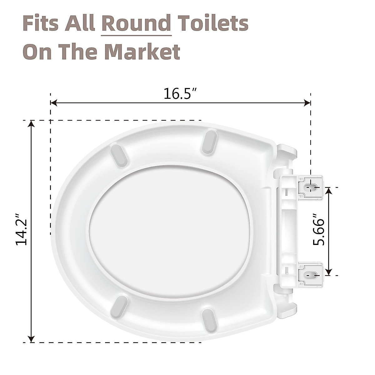Round Toilet Seat, Slow Close Quick-Release Hinges, Heavy Duty Soft Close, Quiet-Close Lid And Seat For Standard Toilets, Easy To Install And Clean, Never Loosen, White(16.5”)