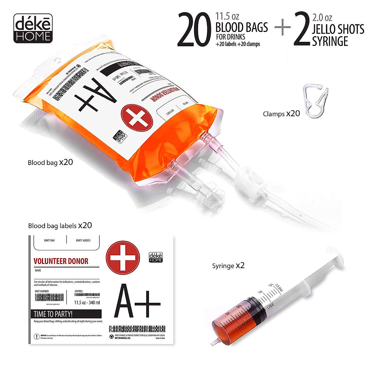 Blood Bag drinking. Set of 20 fake iv Blood Bags for Drinks, 11.5Oz, with Extra Syringe Set of 20 Labels and Clips. Drink pouches Halloween/Vampire/Zombie/Nurse Graduation/decorations Party suplies