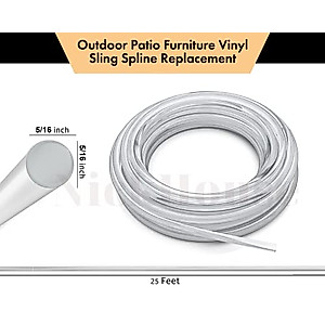 NickHouse 25' Vinyl 5/16" Outdoor Patio Sling Spline Replacement Awning Cord for Sling Chair