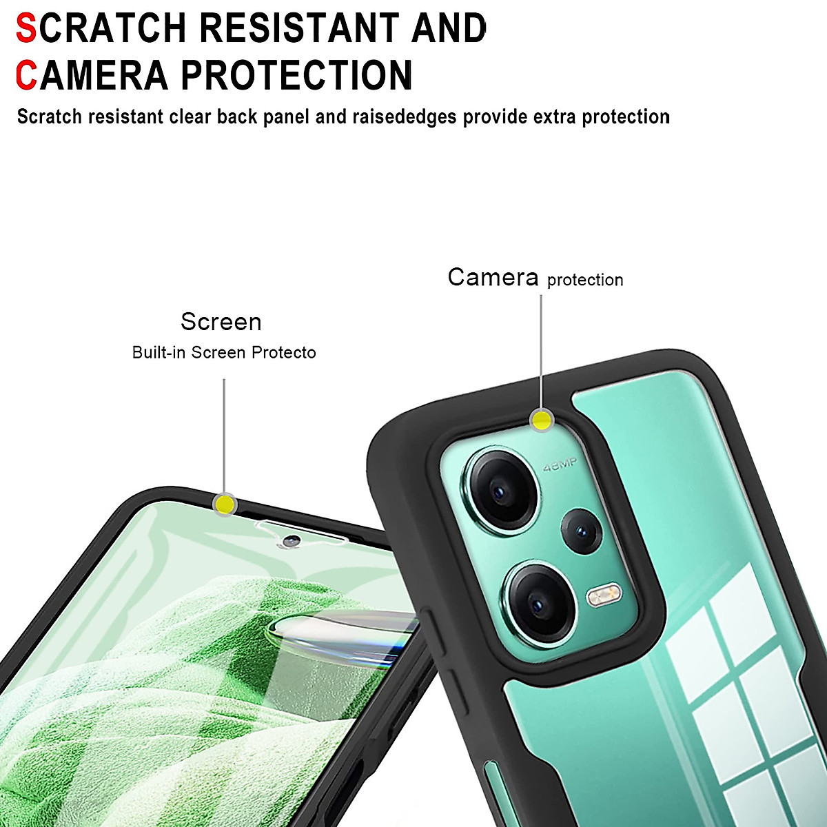 CCSamll for Xiaomi Redmi Note 12 5G Clear Case with Screen Protector, Slim Shockproof Soft TPU Bumper Full Body Protection Phone Cover Case for Xiaomi Redmi Note 12 5G/ Poco X5 QC Black