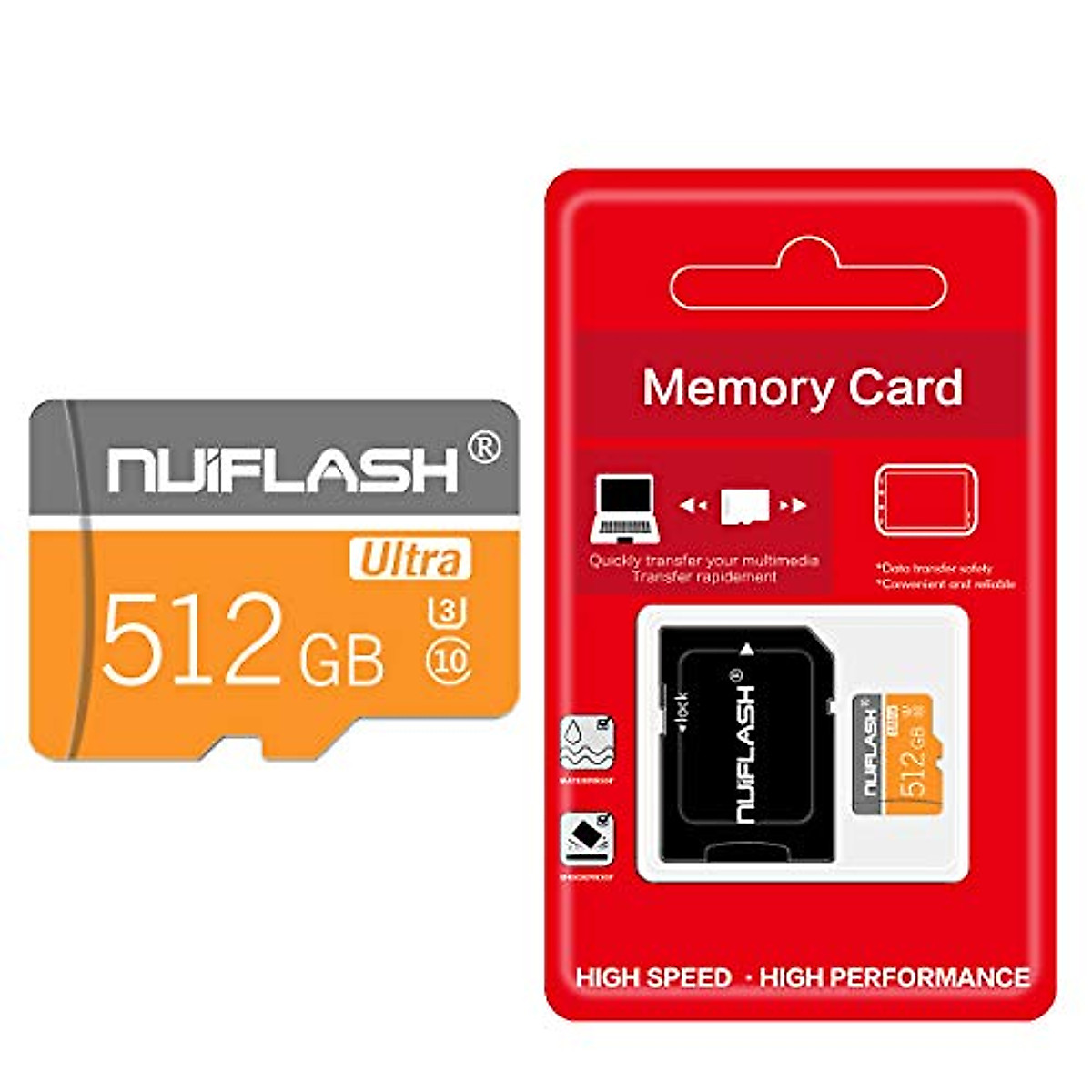Memory Card 512GB Micro SD Card 512GB Micro SD Memory Cards HIGH Speed for Smart-Phone/Bluetooth Speaker/Tablet/PC/Camera Class 10 TF Card 512GB + SD Card Adapter