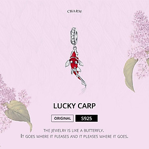 Manhe Charms Red Lucky Carp Charms Sterling Silver Charms fit Pandora Charms Bracelet,Red Koi Fish Pendant Necklaces Jewelry Gifts for Women Girls Mom Wife
