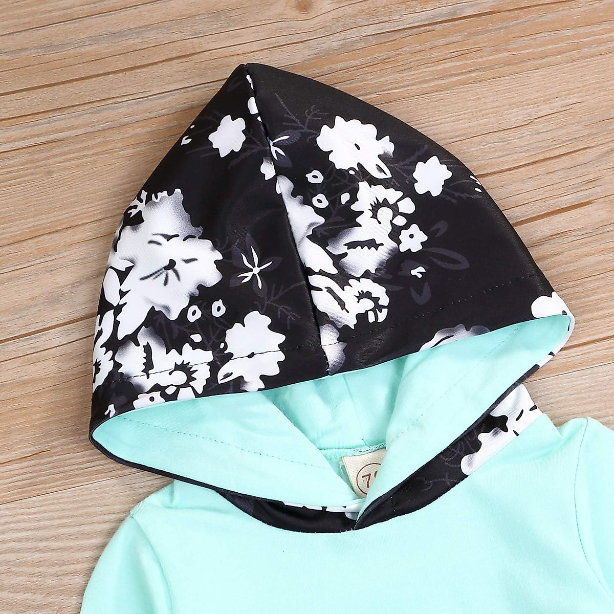 HAPPYMA HappMA Infant Baby Girl Fall Outfits Long Sleeve Floral Hoodie Tops Pants Clothes Set 6-12(80), Green+black, 6-12 Months