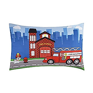 EVERYDAY KIDS Toddler Fitted Sheet and Pillowcase Set -Fire Police Rescue- Soft Breathable Microfiber Toddler Sheet Set