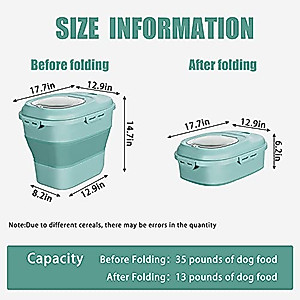Collapsible Dog Food Storage Container, 30 Lb Pet Cat Pantry Plastic Large Containers Bin with Wheels Airtight Lids Locking Bowl, 50 Lb Kitchen Cereal Flour Sugar Rice Leakproof Sealable Dry Holder
