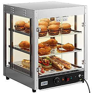 Commercial Food Warmer Countertop Pizza Cabinet with 3 Tiers, Convection Heating, Temperature Control, and Glass Display