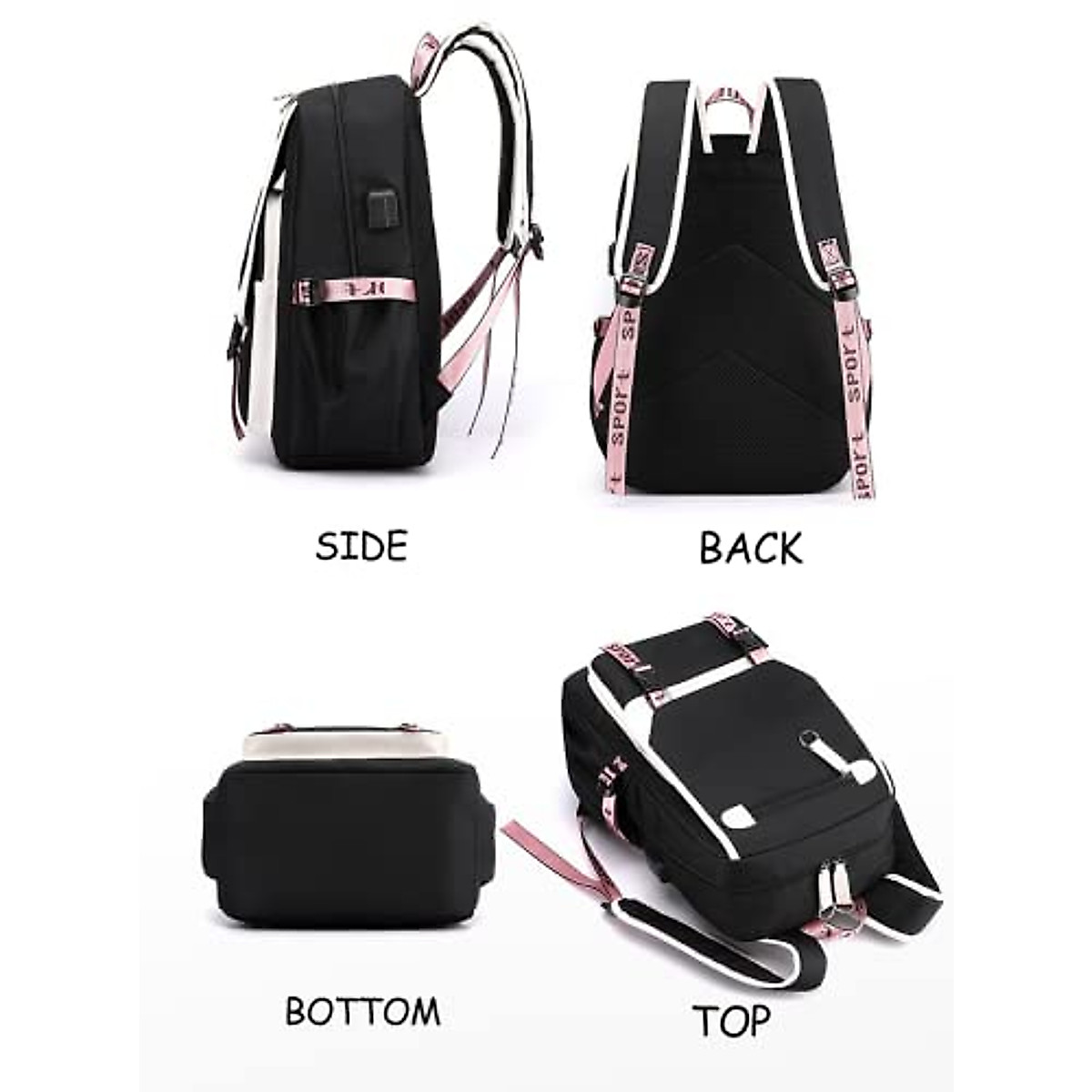 Kawaii Cute Girls Backpack University Students Bookbag Outdoor Daypack with USB Charge Port Travel Backpacks (Dark Green)