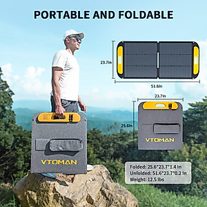 VTOMAN Portable Solar Panel for Solar Generator, 110W 19V Folding Solar Charger with 23% Efficiency, IP67 Waterproof and Adjustable Kickstands Design for Camping, RV, Outdoor Adventures (VS110)